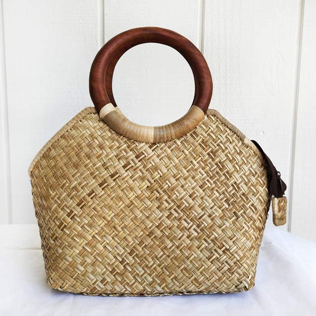 Hawaiian Hula Supplies Lauhala Bag [Round Handbag_With Square Inner Ba ...